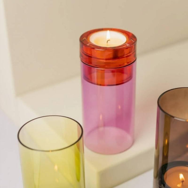 Glass Lantern in pink, orange - Bolt of Cloth