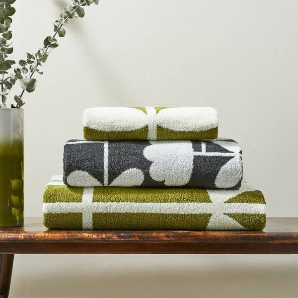 Cut Stem Bath Sheet in moss, charcoal - Bolt of Cloth