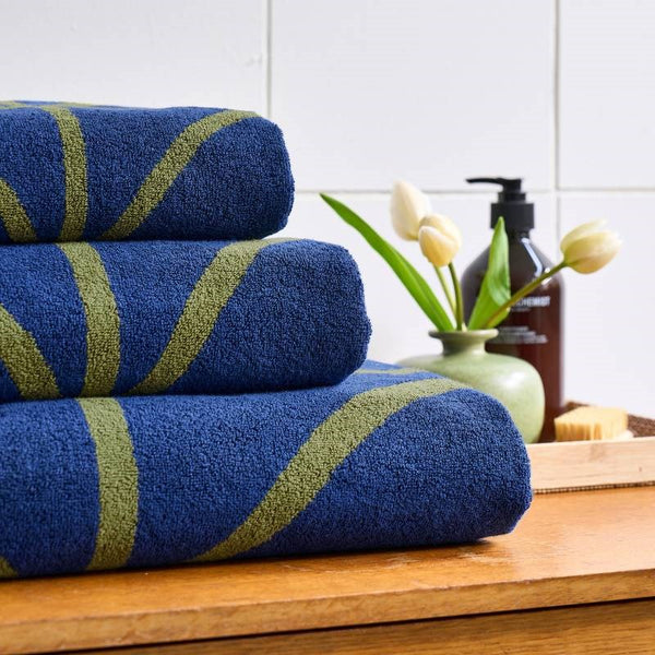 Linear Stem Bath Sheet in navy, olive - Bolt of Cloth