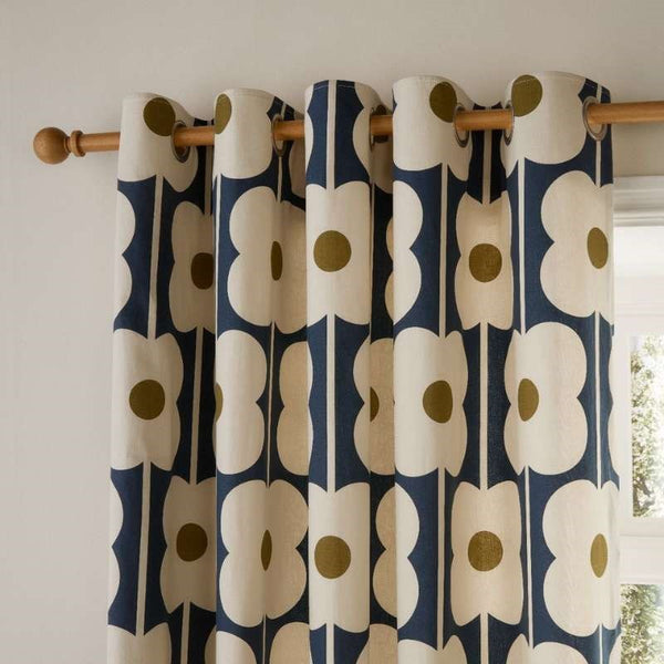 Abacus Flower Curtains in navy - Bolt of Cloth