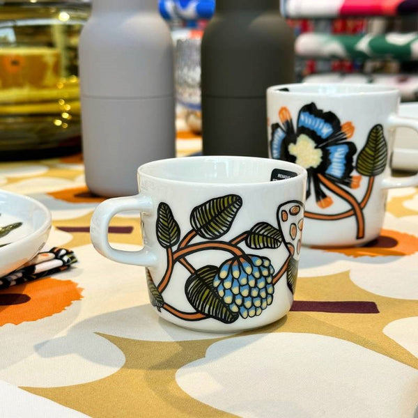 Tiara Coffee Cup 200ml in white, warm orange, green - Bolt of Cloth