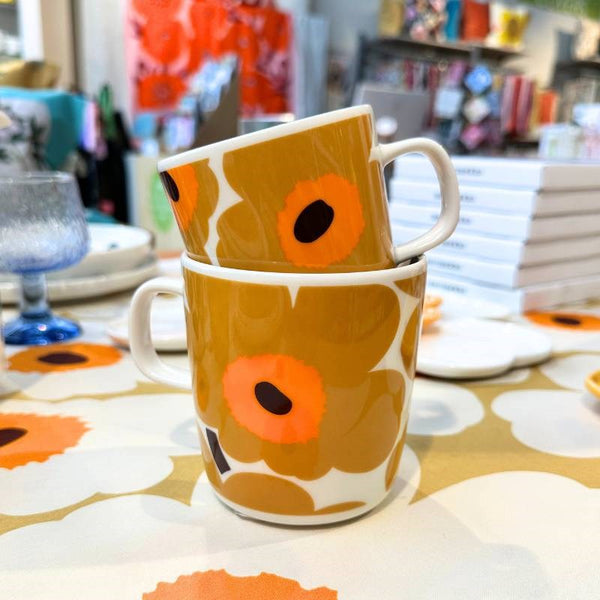 Unikko Mug 250ml in white, caramel, warm orange - Bolt of Cloth