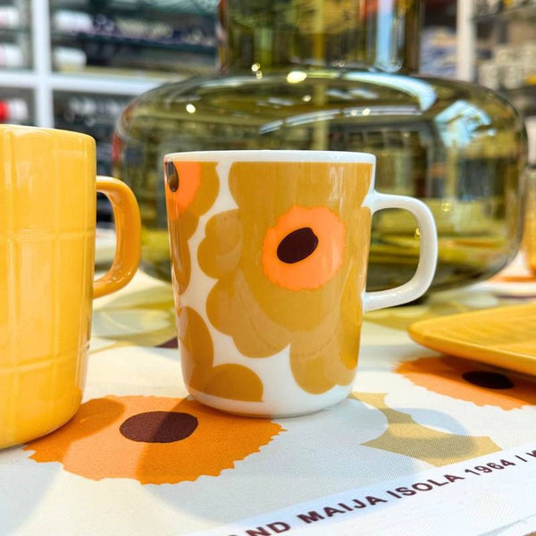 Unikko Mug 400ml in white, caramel, warm orange - Bolt of Cloth