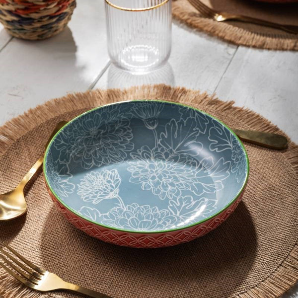 Pasta Bowl 21cm in leaf print and geometric - Bolt of Cloth
