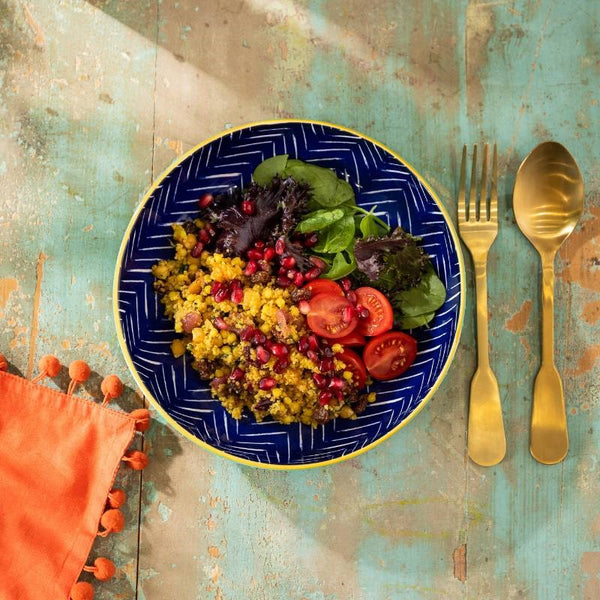 Pasta Bowl 21cm in indigo chevron - Bolt of Cloth