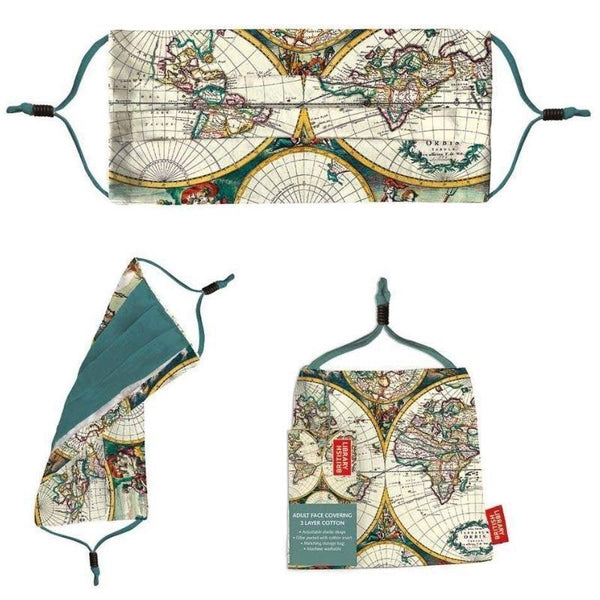 Antique World Map Tiles Face Mask - Bolt of Cloth